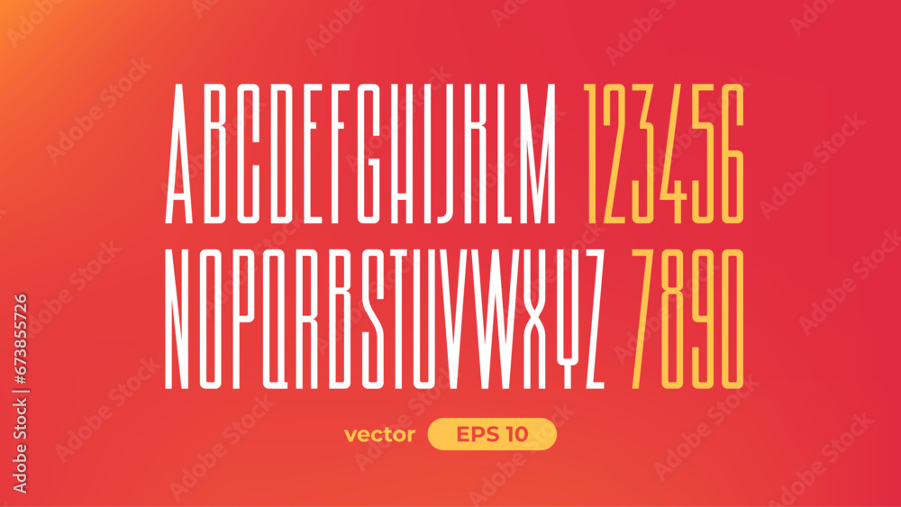 Tall light font isolated. Extra condensed alphabet. High narrow letters ...