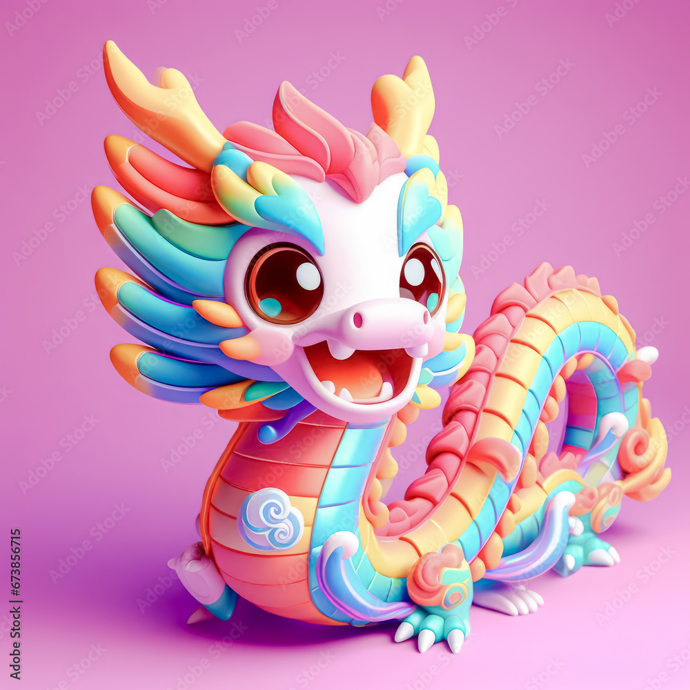 Cute Chinese Dragon Cartoon Model stand on pastel background. Stock ...