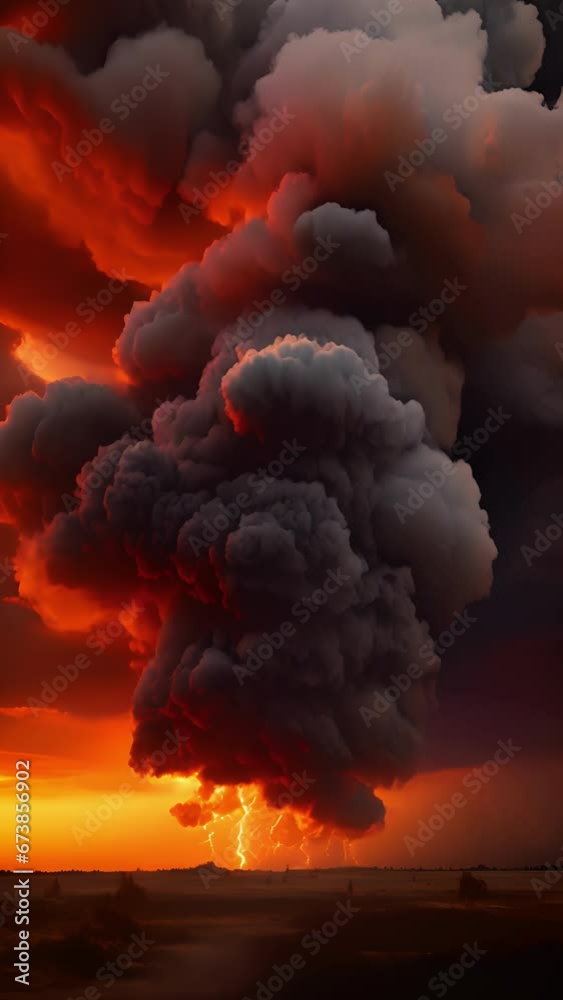 Vidéo Stock A burning, emberlike ash storm, blasting through the air ...
