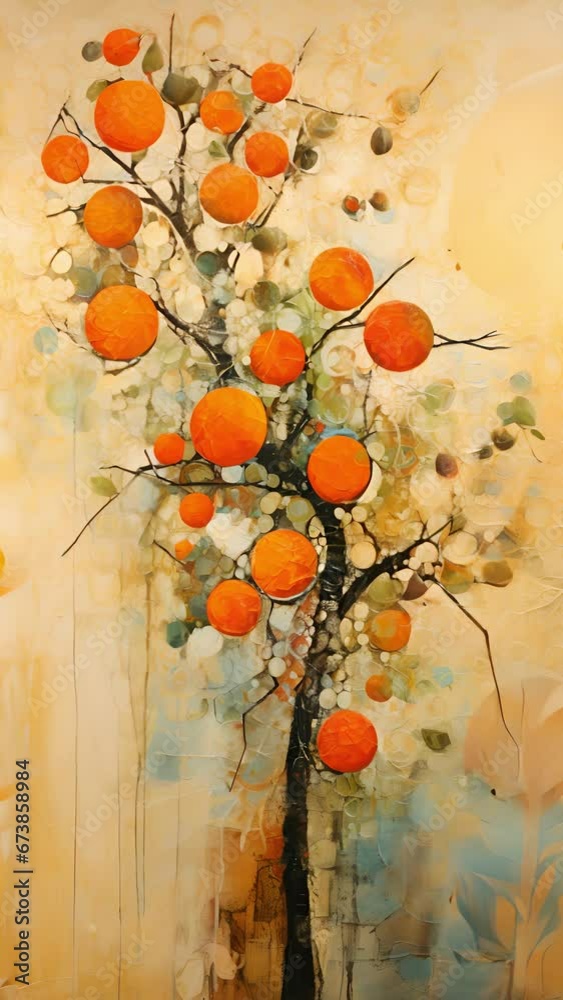 A tangerine tree is depicted in this abstract image, its branches ...