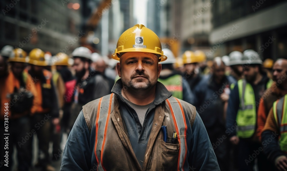 Stand for Rights: Construction Workers on Strike. Generative ai Stock ...