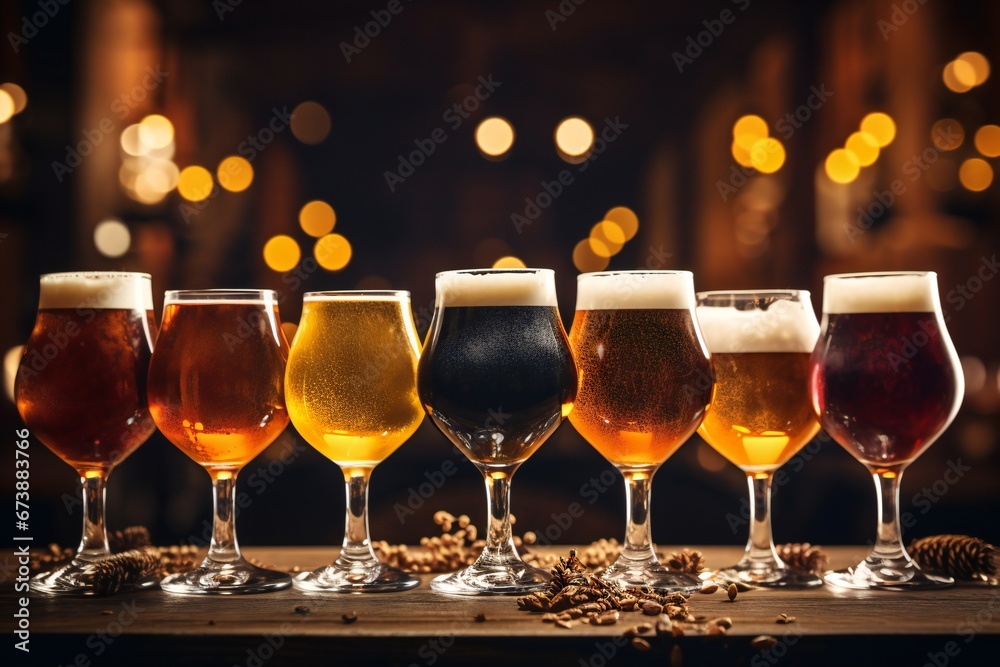 Group of people drinking beer at brewery pub restaurant - Happy friends ...