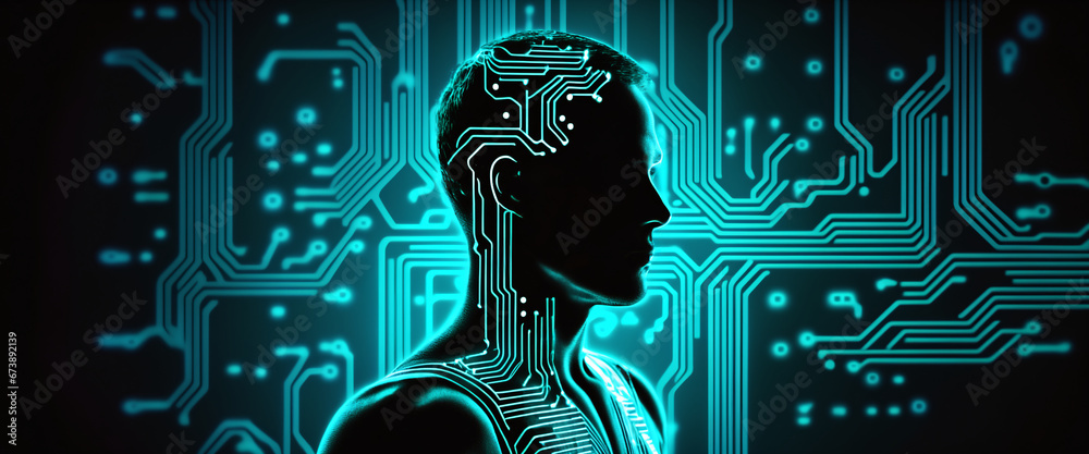 Futuristic digital man silhouette with artificial intelligence ...
