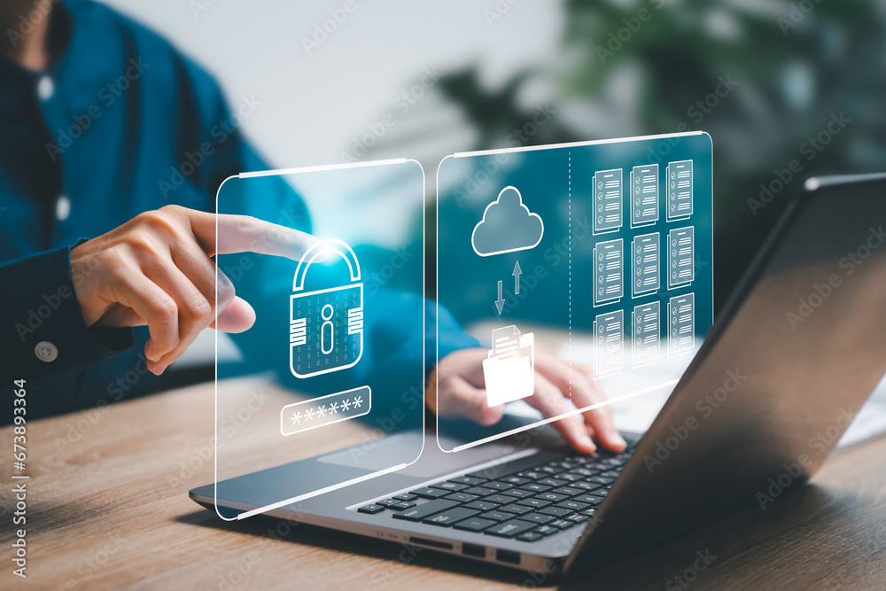 Cybersecurity of document storage system concept, Businesswomen private ...