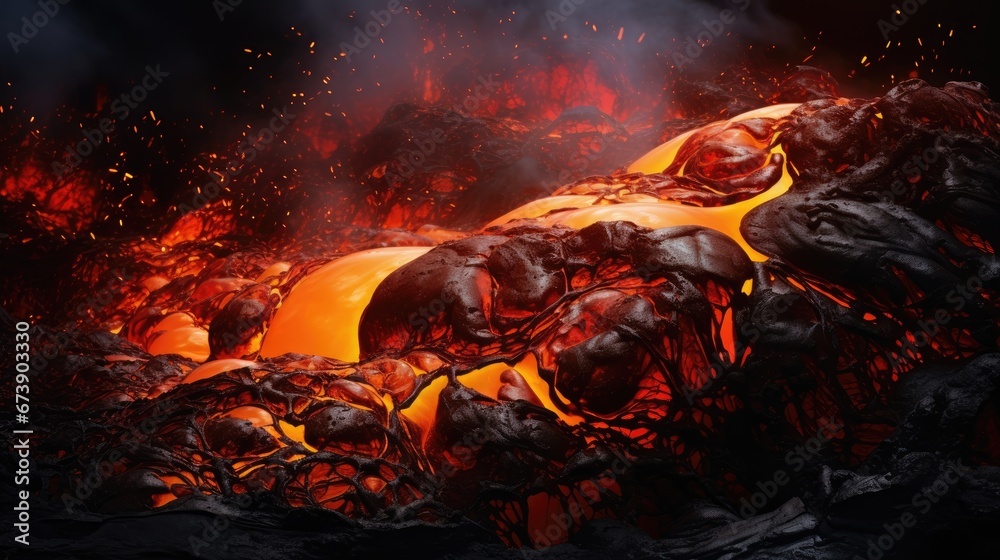 a close up of a fire with lava and smoke coming out of the top of the ...