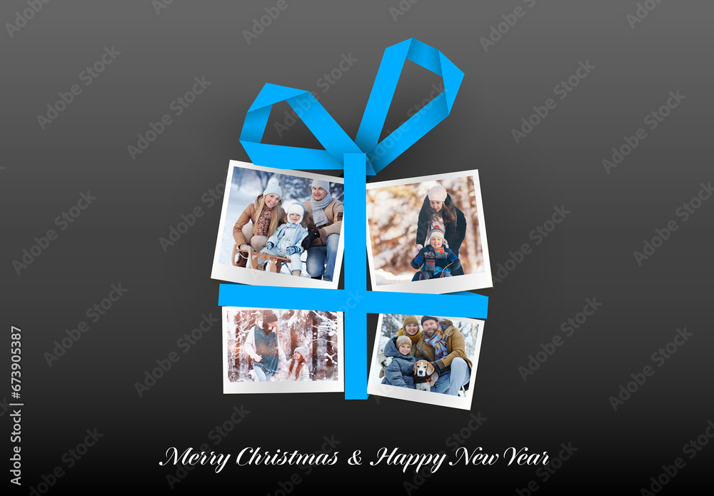 Christmas family photo card layout template in the shape of christmas ...