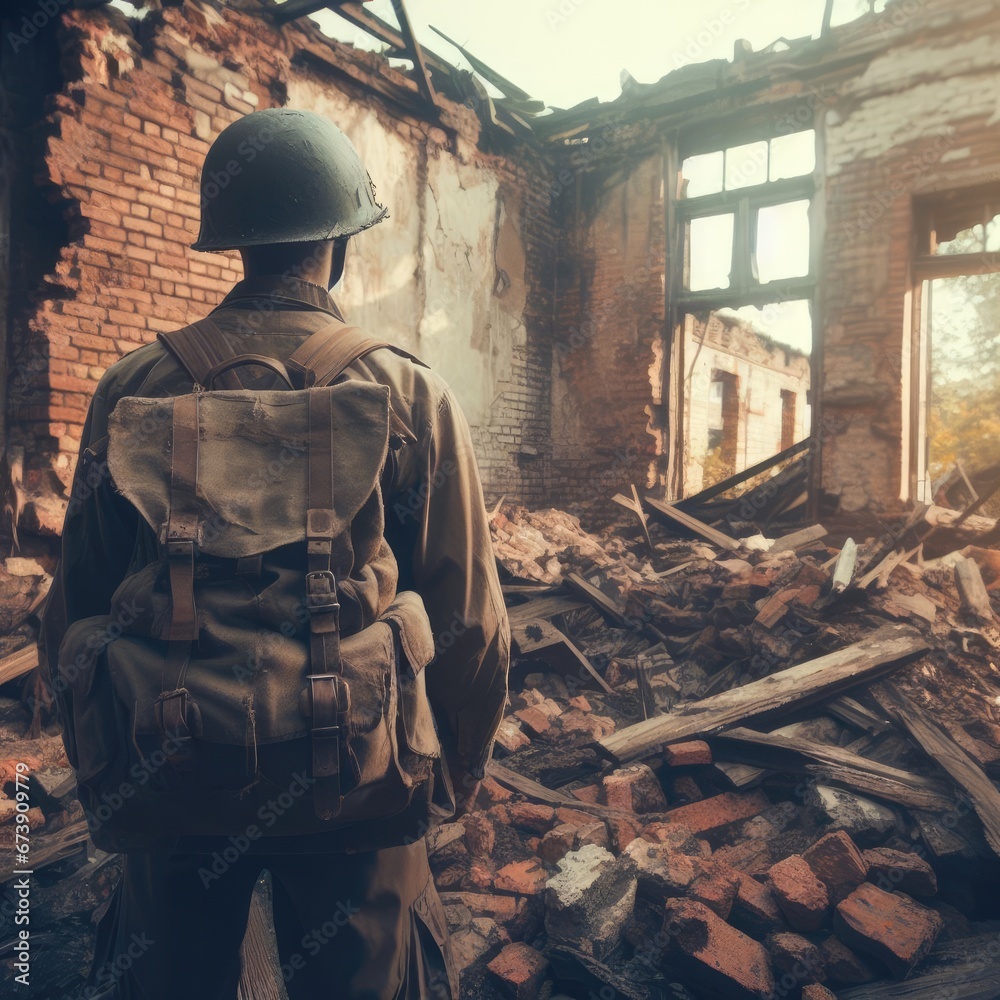 soldier,soldier's clothing,helmet,armor,bag in the middle of a ...