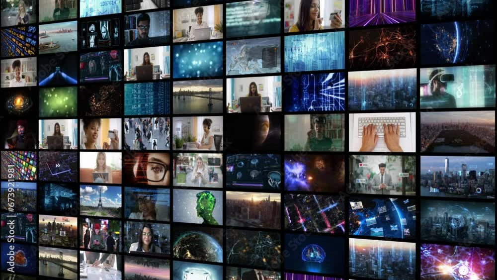 Montage Video Wall Showing Multiple Revolving Panels with Diverse Theme ...