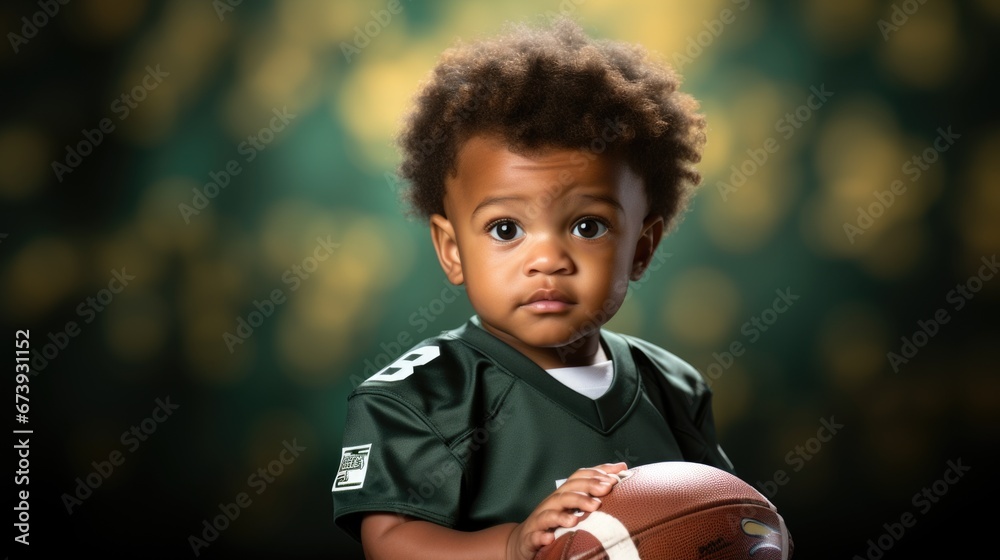 dynamic banner portrait of black American baby football sportsman ...