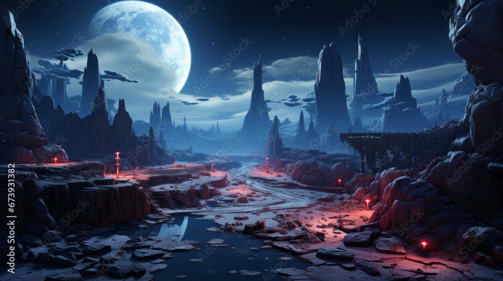 futuristic 2d game platformer landscape background Stock Illustration ...