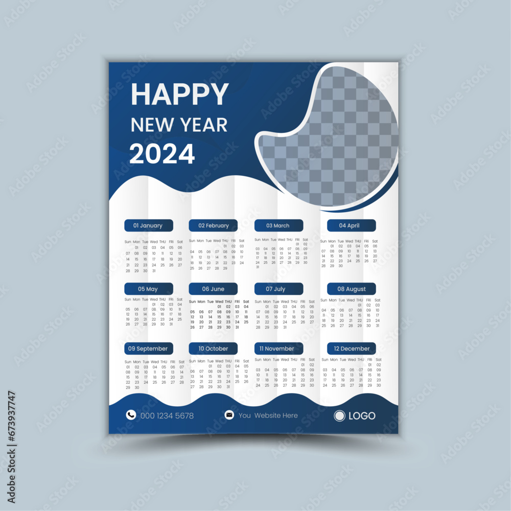 Wall Calendar 2023, Wall calendar design template for 2024, minimalist ...