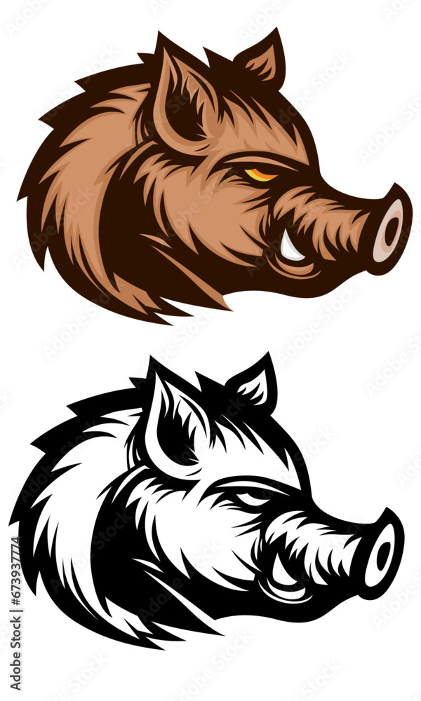Hog head side view logo template vector illustration , Hog, pig, wild ...