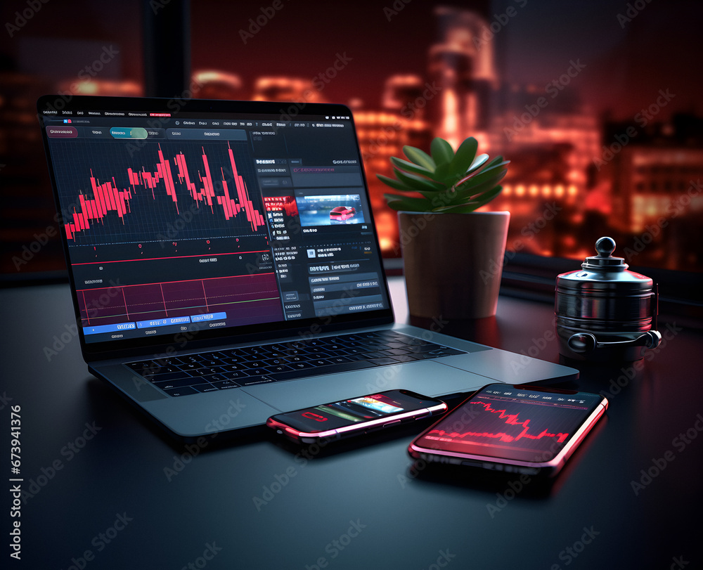ภาพประกอบสต็อก laptop monitor charts, graphic concept, Investment ...