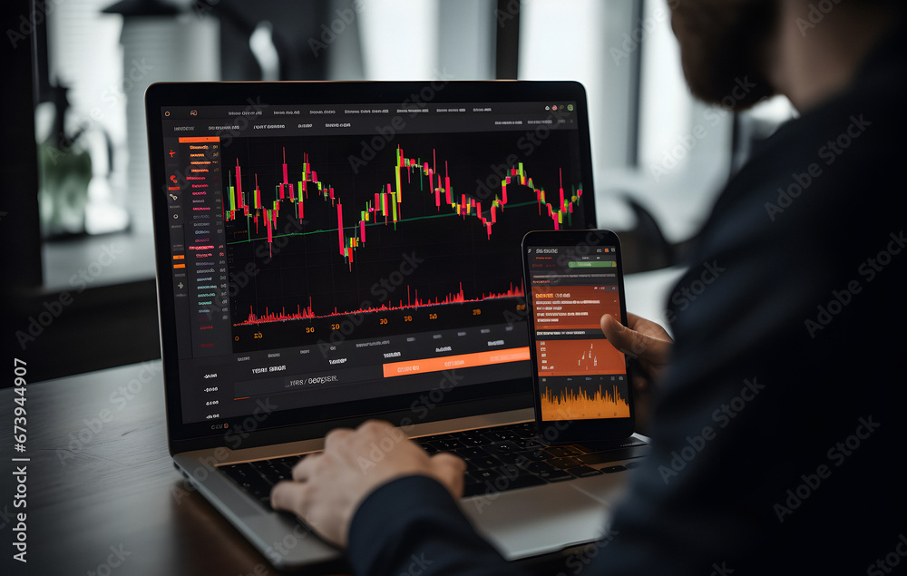 laptop monitor charts, graphic concept, Investment finance chart ...