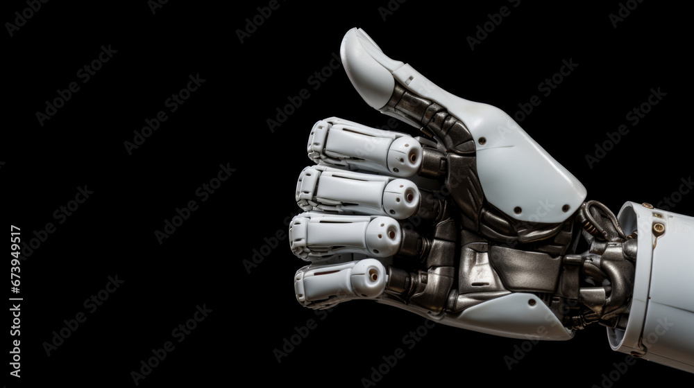 Robot hand finger making contact or pressing something on dark isolated ...