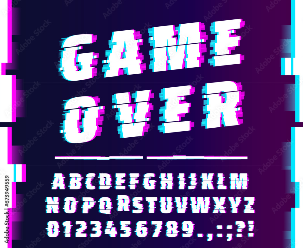 Glitch effect font, futuristic cyber type, display screen failure ...