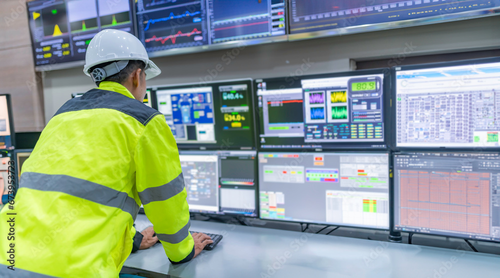 Engineer working at control room,Manager control system,Technician man ...