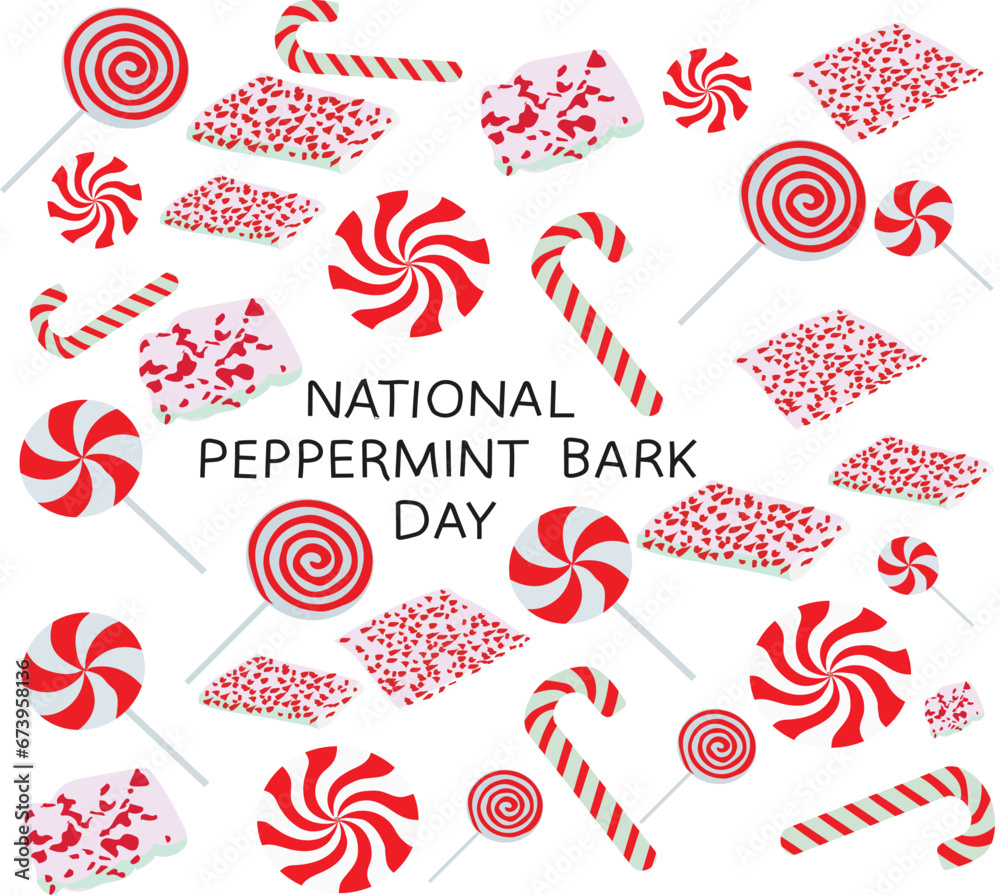 candy canes illustration. national peppermint bark day is celebrated ...
