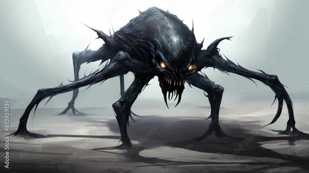 AI generated illustration of a sinister creature on a barren land Stock ...