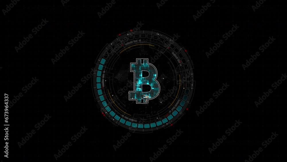 Motion graphic of Blue digital money logo with rotation HUD UI circle ...