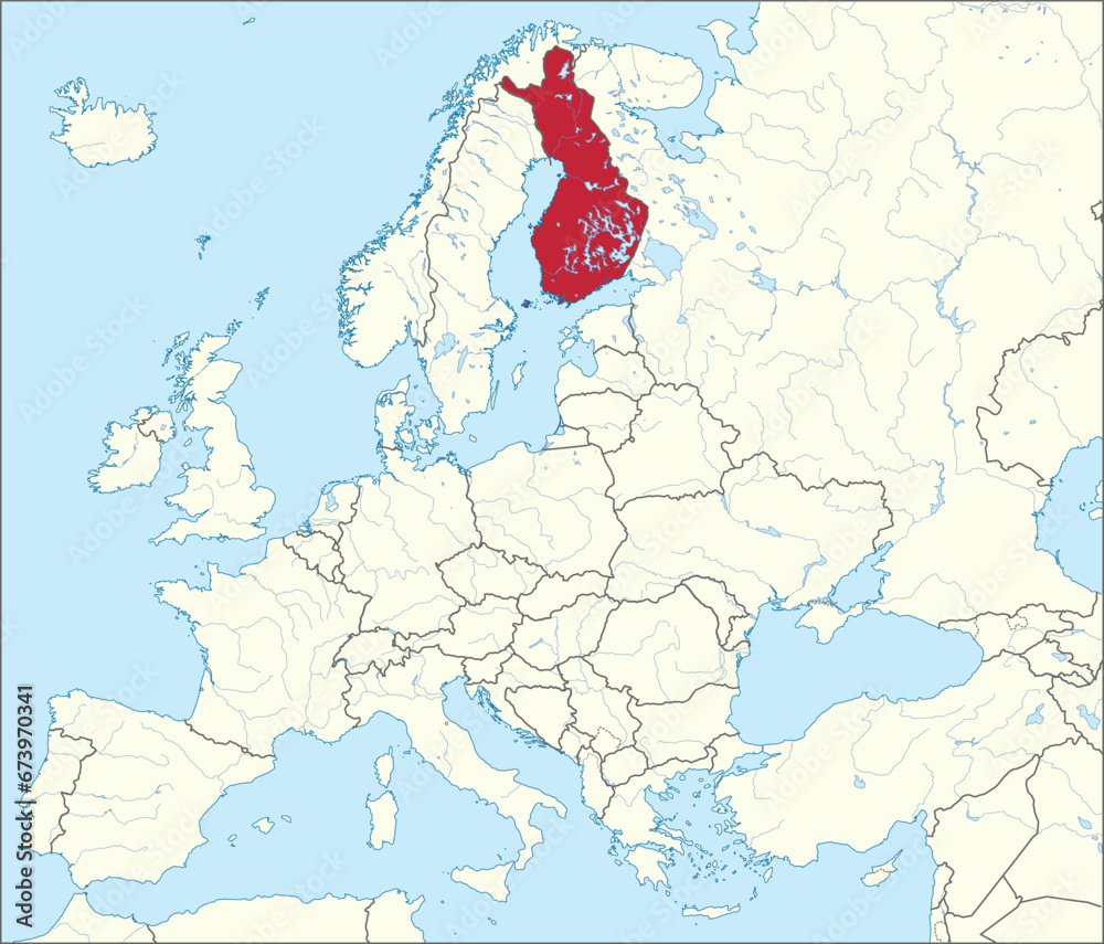 Red CMYK national map of FINLAND inside detailed beige blank political ...