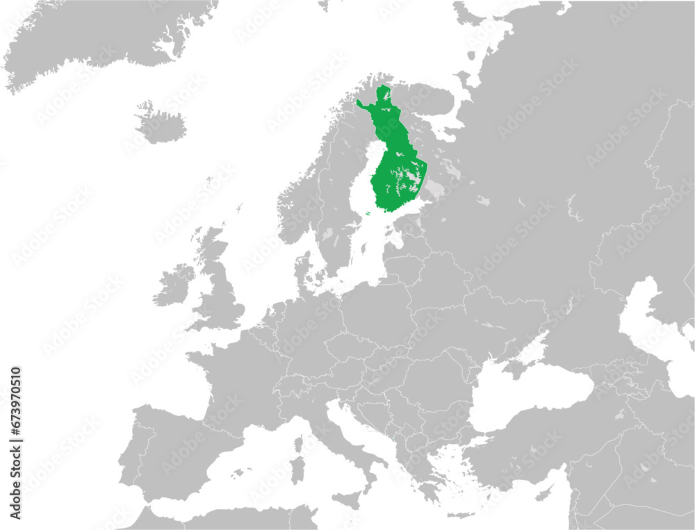 Green CMYK national map of FINLAND inside detailed gray blank political ...