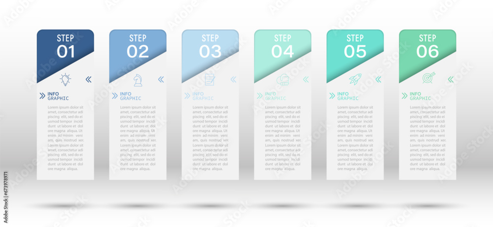 Business infographics. 6 stages of achieving the goal. Stages of the ...