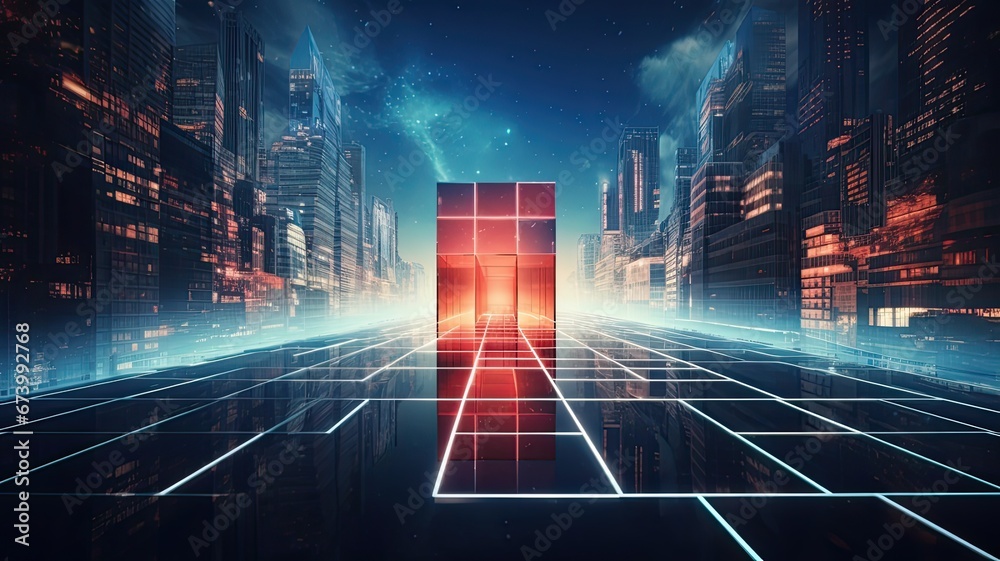 futuristic city scene with electronic objects and neon lighting in ...