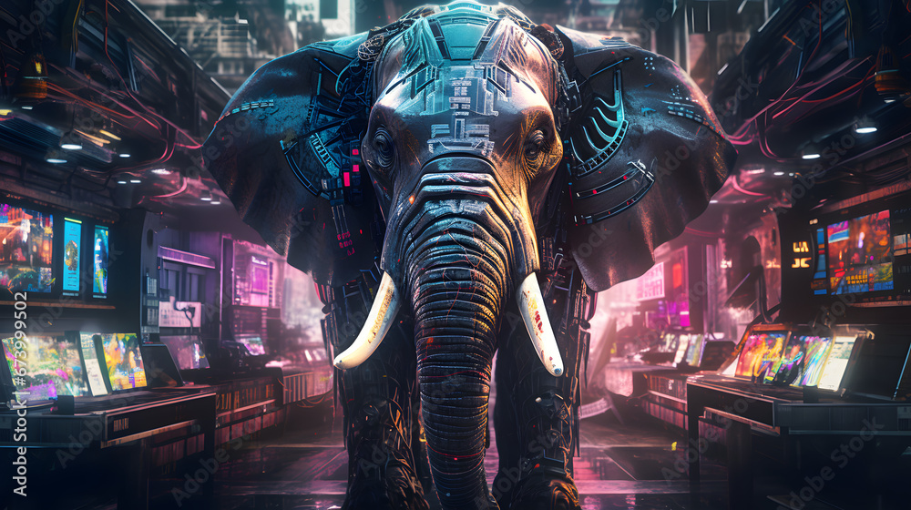 Elephant, cyberpunk style, cyberpunk style, cyberpunk style, cyberpunk ...