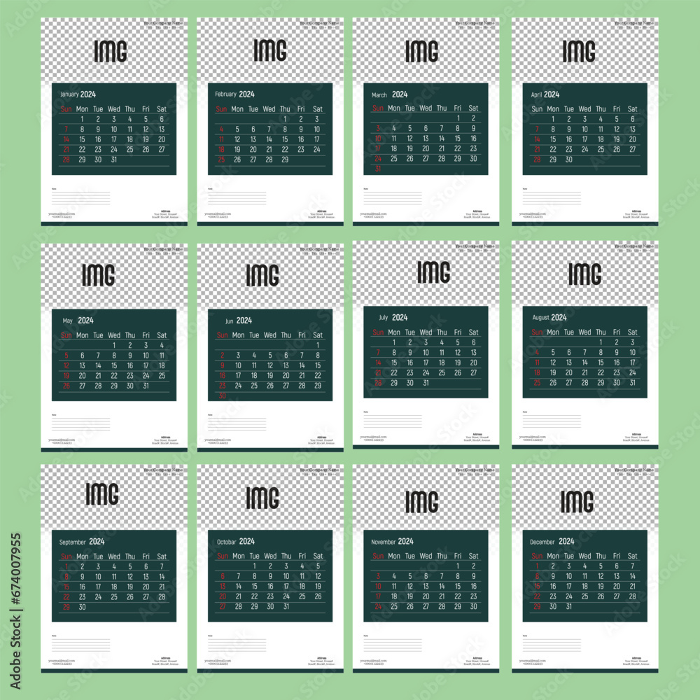 calendar for 2024. Monthly calendar template. Week Starts on Sunday ...