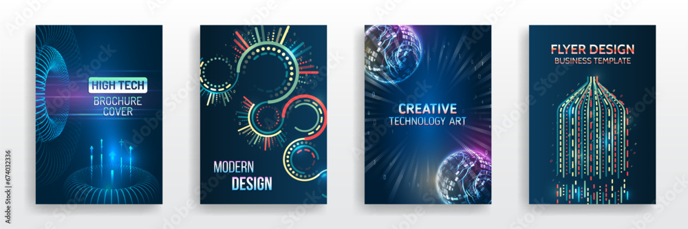 Futuristic business posters. Technology covers corporate documents ...