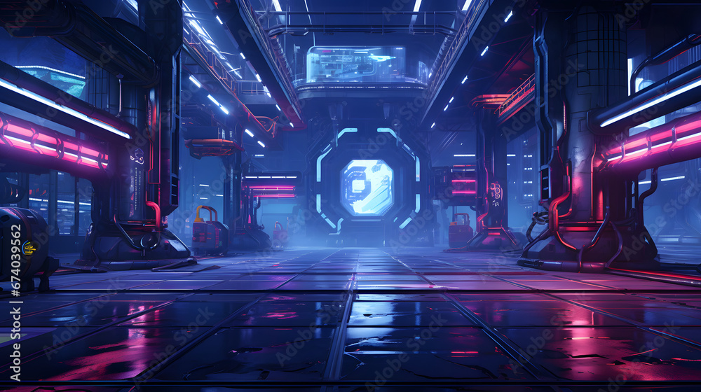 Neon-lit cybernetic factory, cyberpunk style, cyberpunk style ...