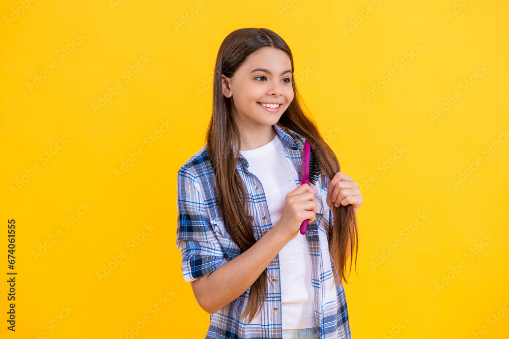 Cute Teen Girl With Hairbrush Teen Girl Using A Hairbrush To Style Her