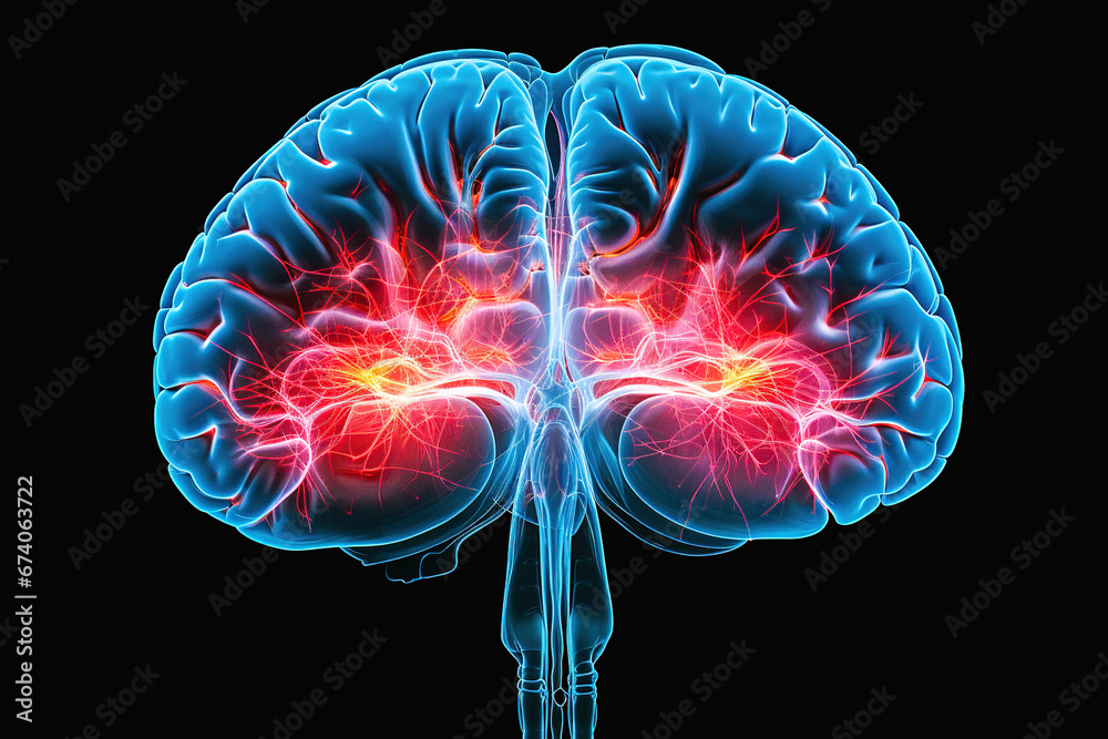 X-ray image of human brain, with foci of lesions. Stock Illustration ...