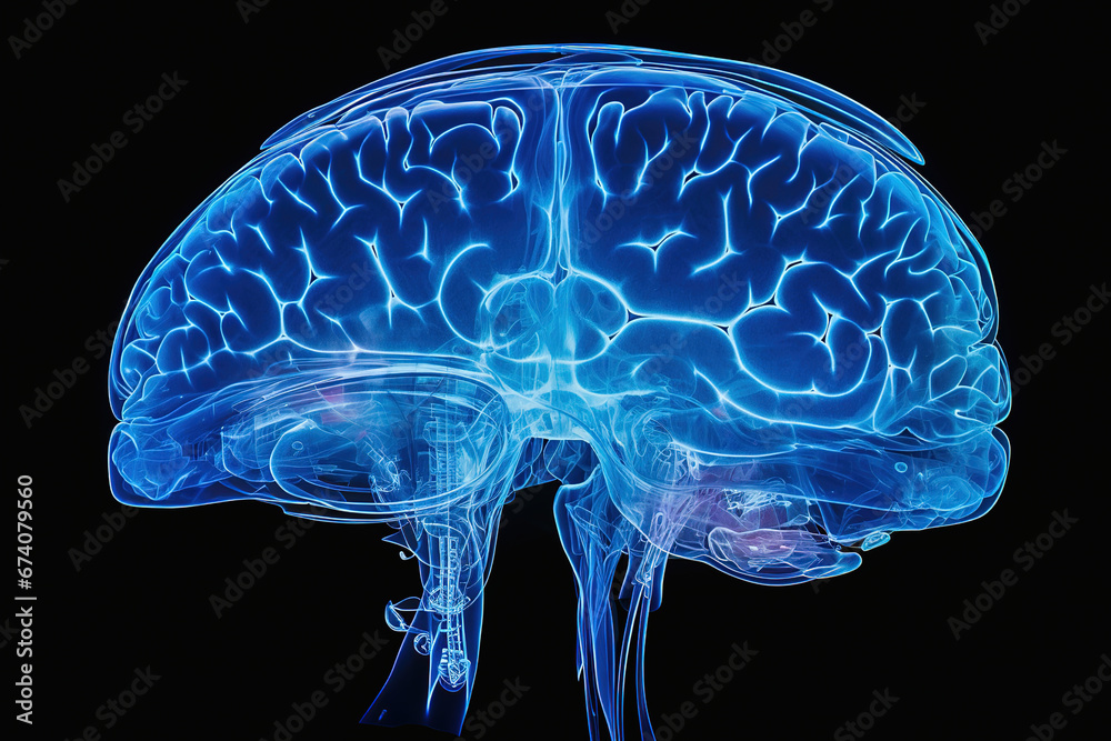 X-ray image of human brain, with foci of lesions. Stock Illustration ...