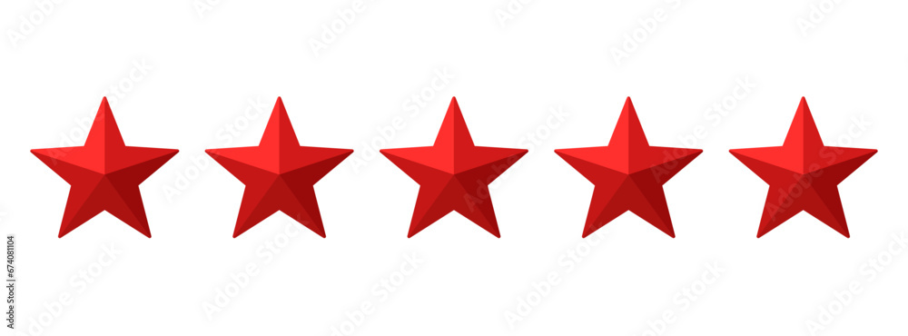 Five red stars with a 3D effect on a transparent background – Design of ...