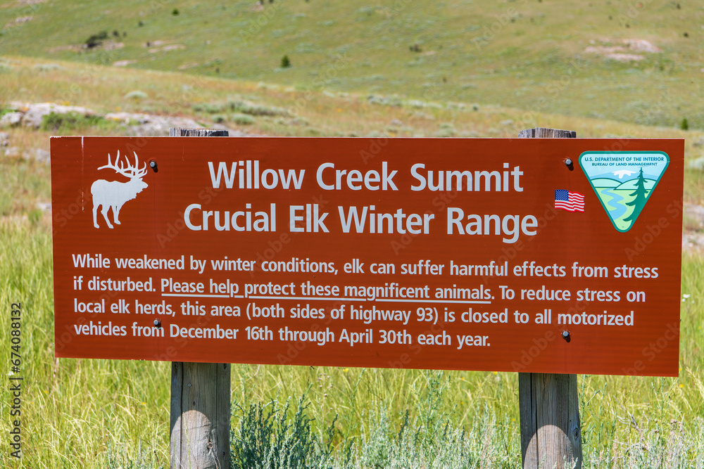 Willow Creek Summit Sign on July 12, 2023 in the Lost River Mountains ...