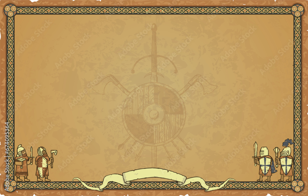 Rectangular Medieval Parchment with Knights and Coat of Arms Stock ...