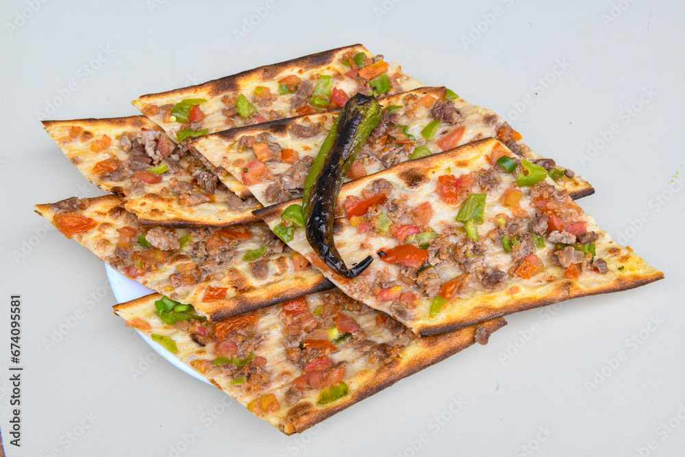 Kiymali pide.Turkish pide with minced meat. Turkish pizza mince pita ...