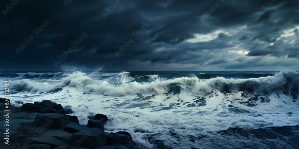 Ocean waves during a storm, cubist representation, fragmented and ...
