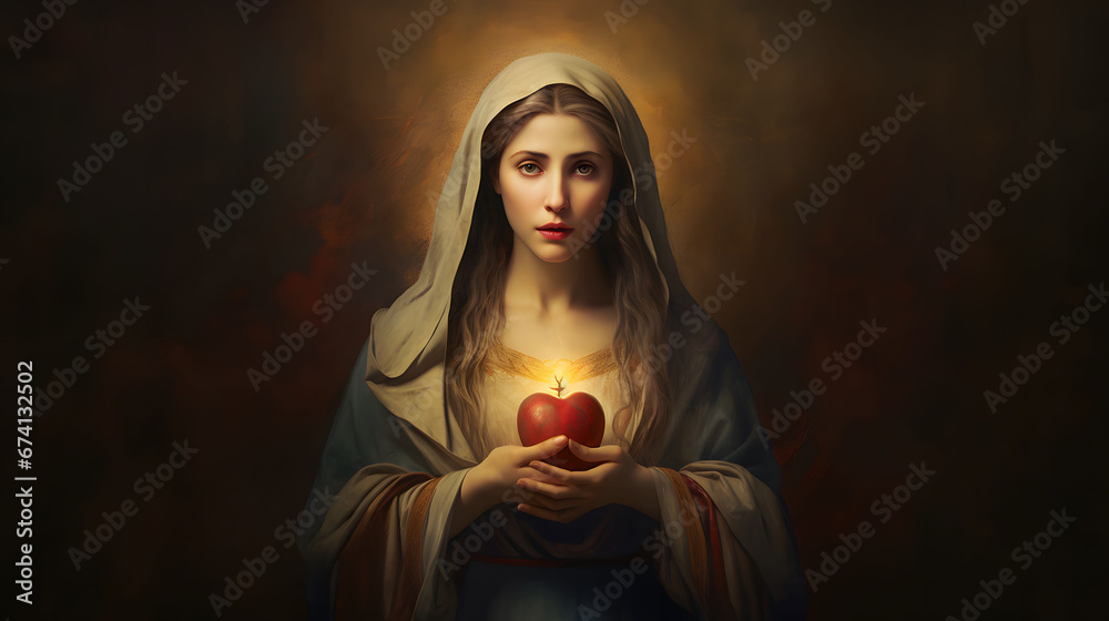 Nativity Scene - The Blessed Virgin Mary with a red rose in her hands ...