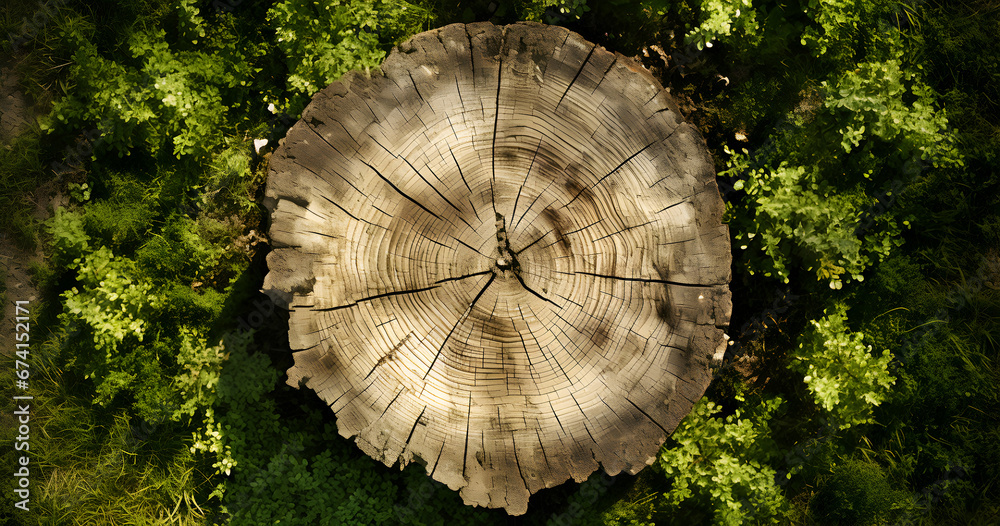 Detailed close-up of tree rings on a cross-section of a tree trunk ...