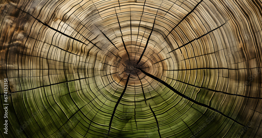 Detailed close-up of tree rings on a cross-section of a tree trunk ...