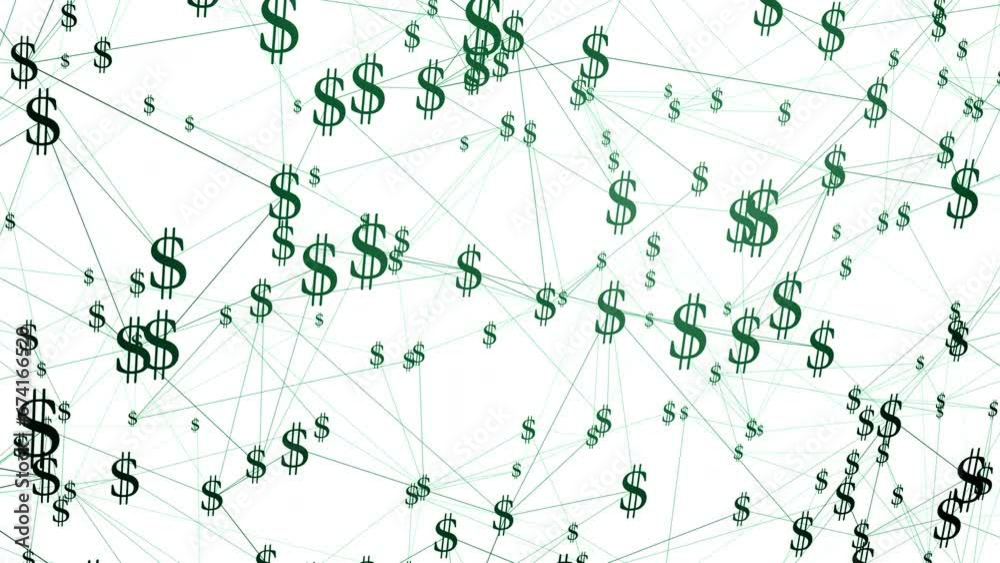 Green dollar symbols animation connected lines of wealth and success on ...