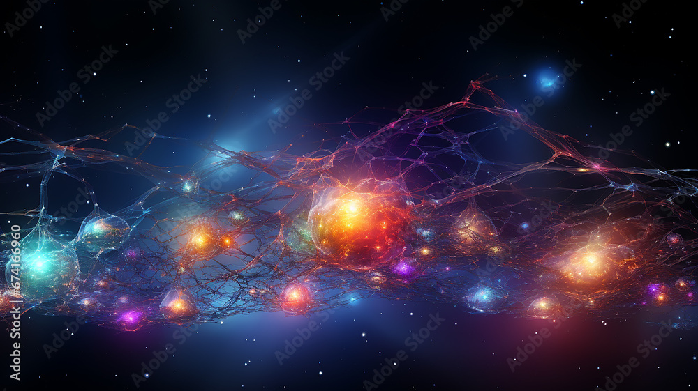 neurons under strong magnification, neural network live impulses ...