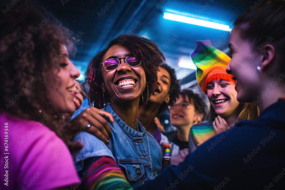 LGBT community celebrating gay pride day festival. Group of diverse ...