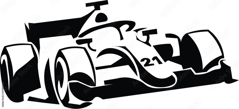 Cartoon Black and White Isolated Illustration Vector Of An Formula 1 F1 ...