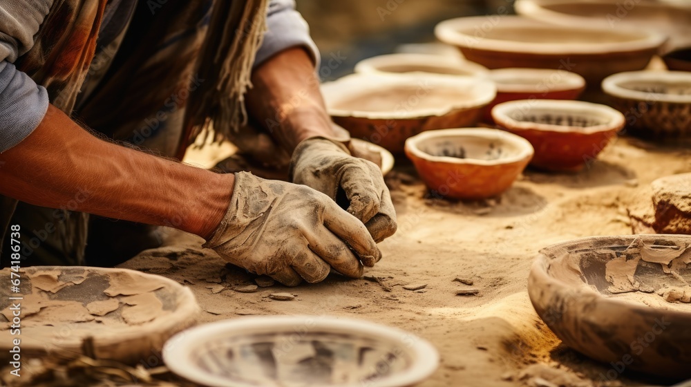 Archaeologist unearthed old pottery Stock Photo | Adobe Stock