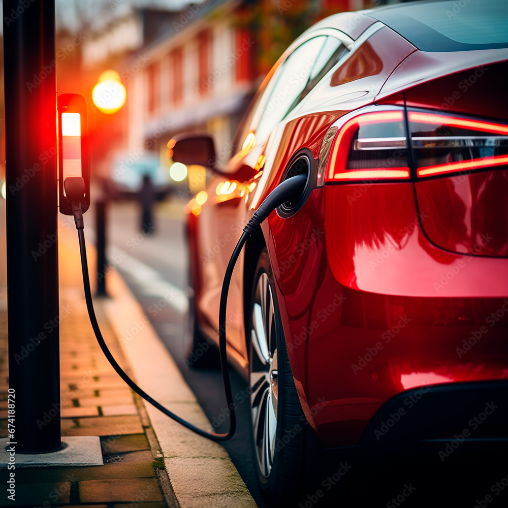 Electric car charging. Electric vehicle. EV car recharges battery ...