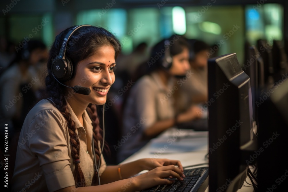 Indian woman working at a call center in India Stock Photo | Adobe Stock